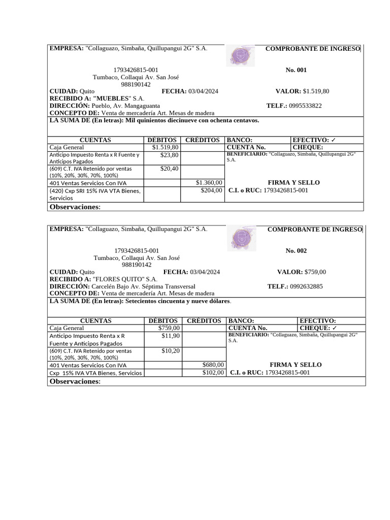 Comprobante de Ingresos y Egresos Contabilidad Segundo g | PDF | Pagos ...