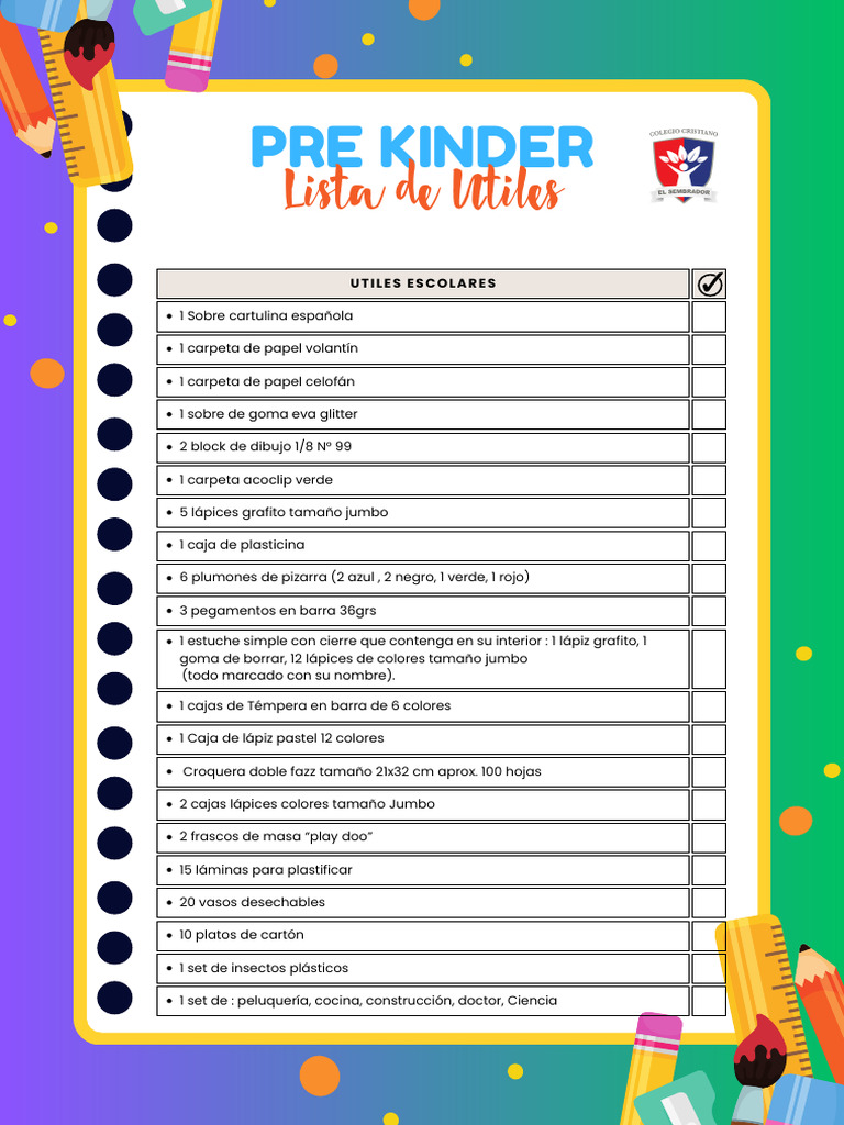 Lista Utiles PK 2025 | PDF