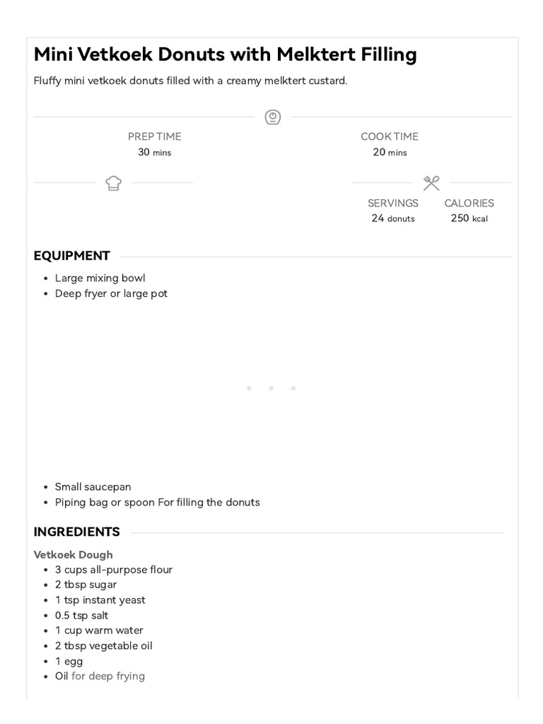 Mini Vetkoek Donuts W Melktert Filling | PDF