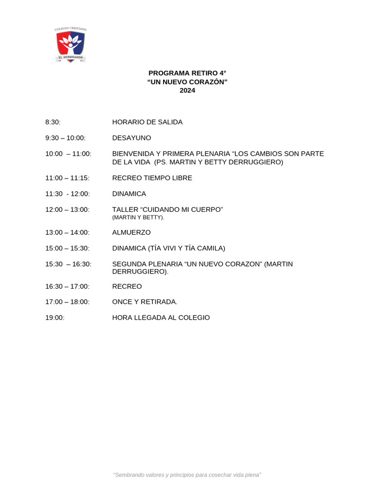 Programa Retiro 4 Básico | PDF