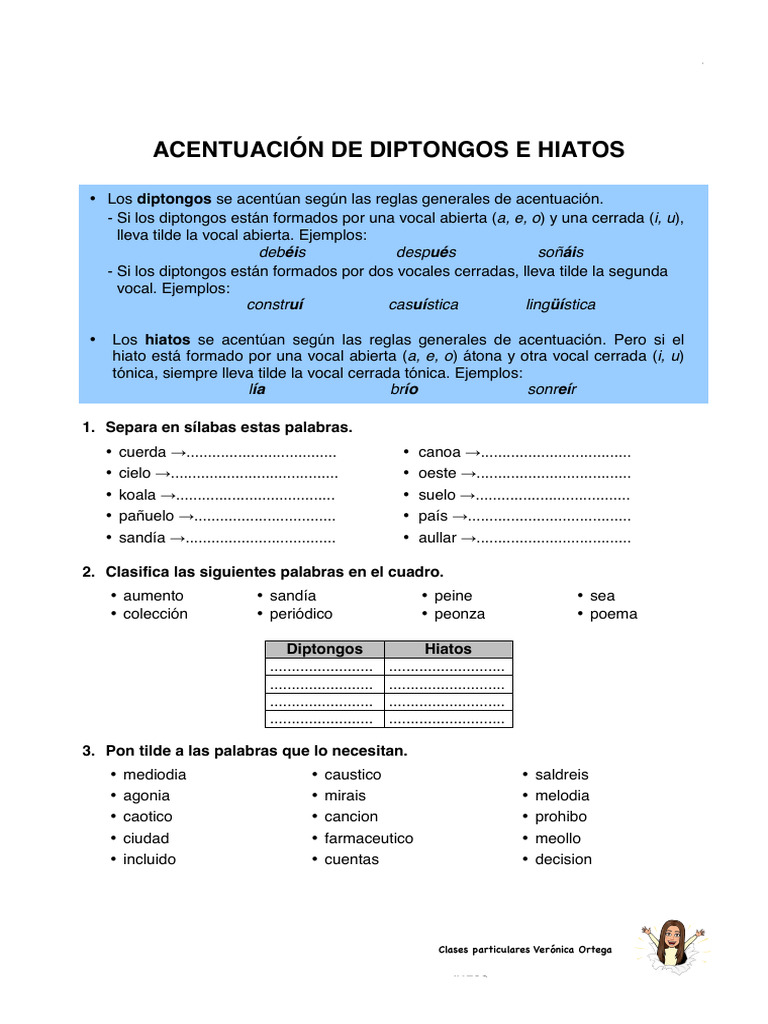 Ficha Repaso Acentuación - Diptongos e Hiatos | PDF | Lingüística | Voz ...