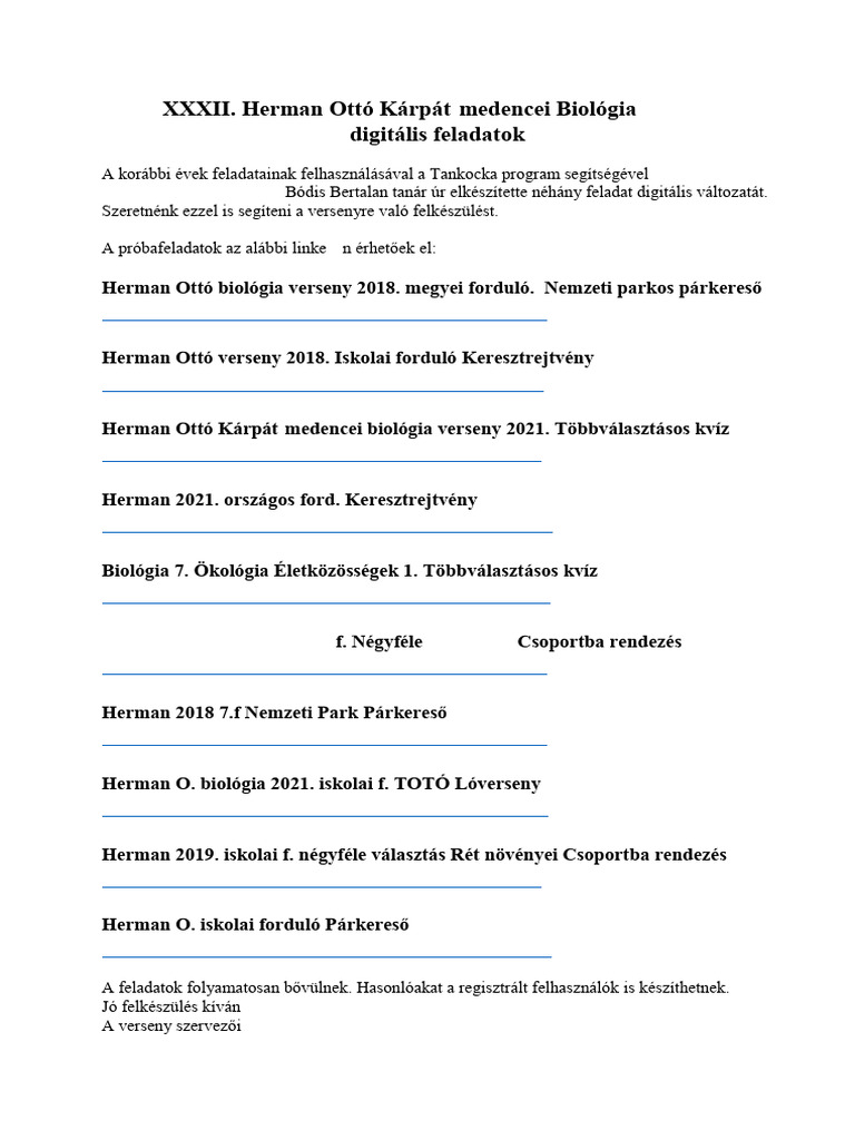 Herman Otto Verseny Tankocka Feladatok | PDF