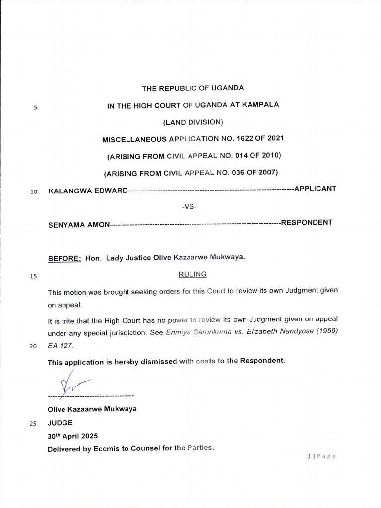 Kalangwa V Senyama 2025 UGHC 246 (30 April 2025) | PDF
