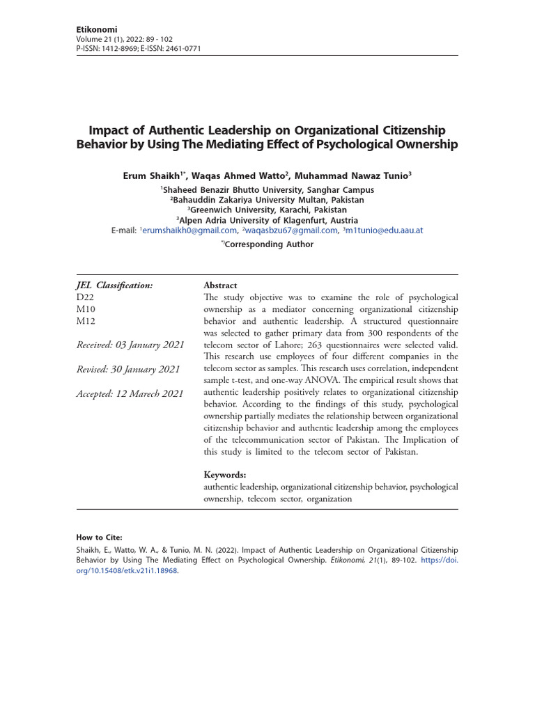 Authentic Leadership and Employee Behavior | PDF | Leadership ...