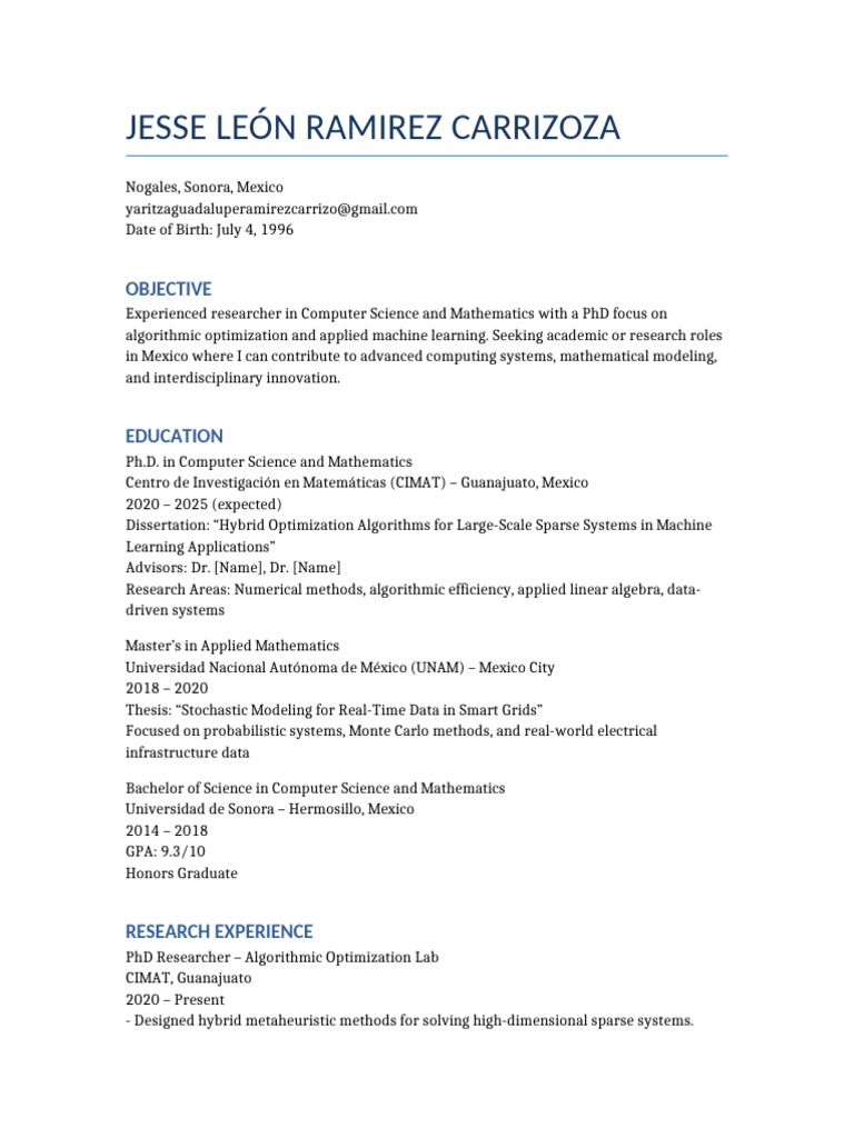 Jesse Leon Ramirez CV PHD | PDF | Numerical Analysis | Mathematical Optimization