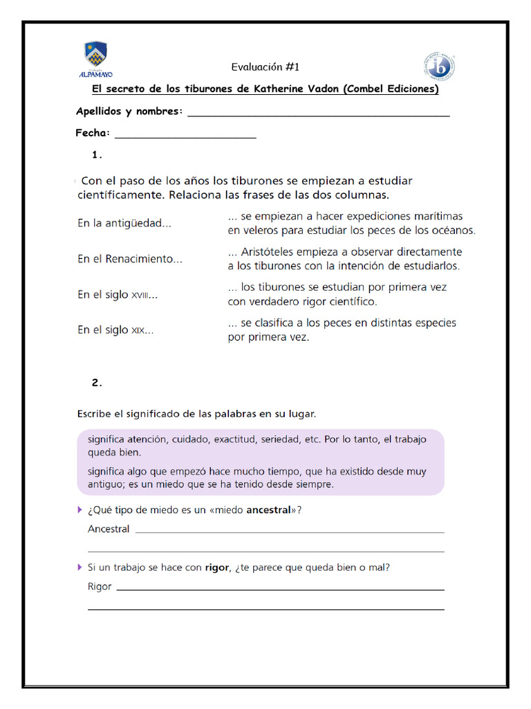 Evaluación Plan Lector Los Secretos de Los Tiburones 2025 4° | PDF