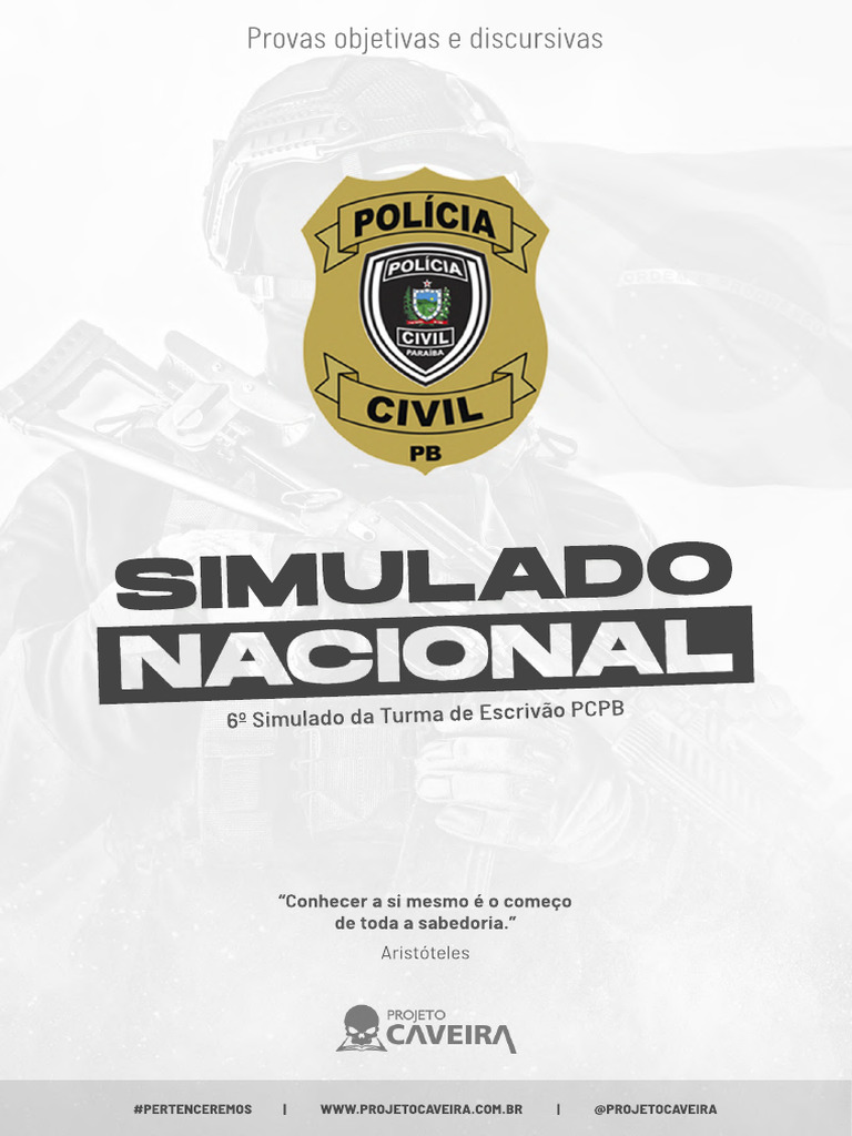 6º Simulado Completo Nacional Escrivão PCPB 2021 Pós Edital Projeto | PDF | Crimes | Crime e ...