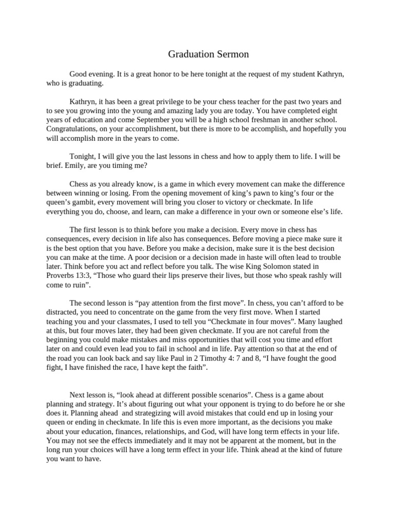 Lessons From Chess - Graduation Speech | PDF | Chess | Patience