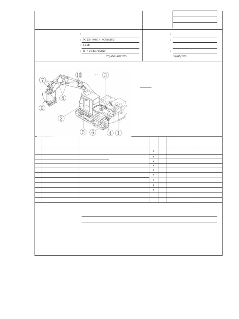 Form Checklist Inspeksi Excavator | PDF