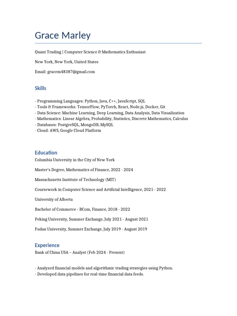 Grace Marley ComputerScience Resume | PDF