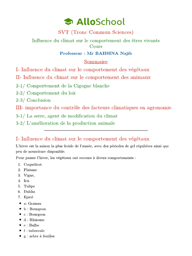 cours-3-4-influence-du-climat-sur-le-comportement-des-etres-vivants-2 | PDF