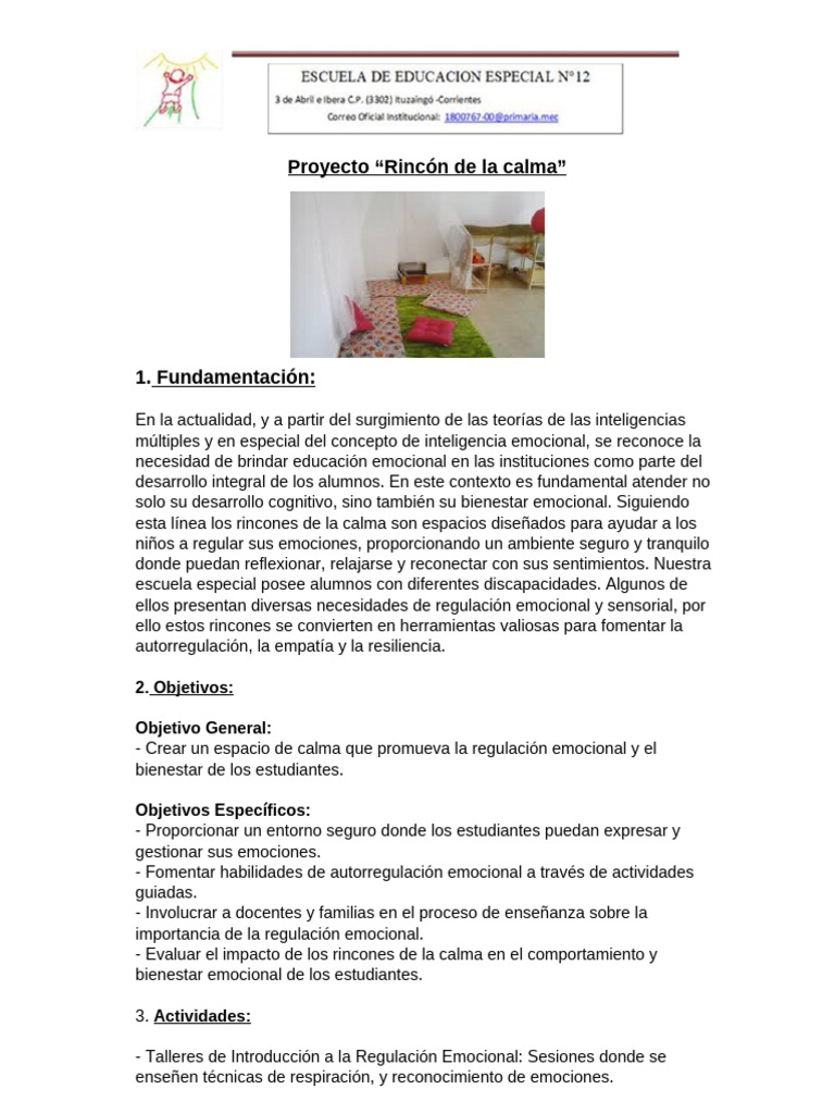 Proyecto Rincon de Calma | PDF | Las emociones | Autorregulación emocional