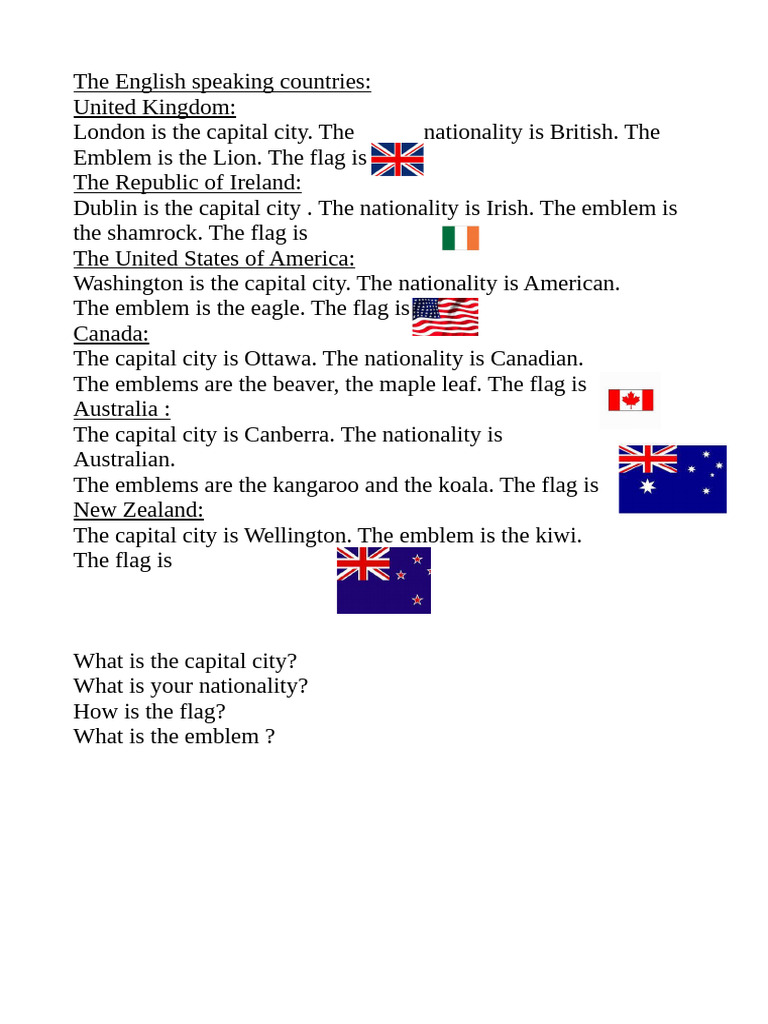 English Speaking Countries | PDF