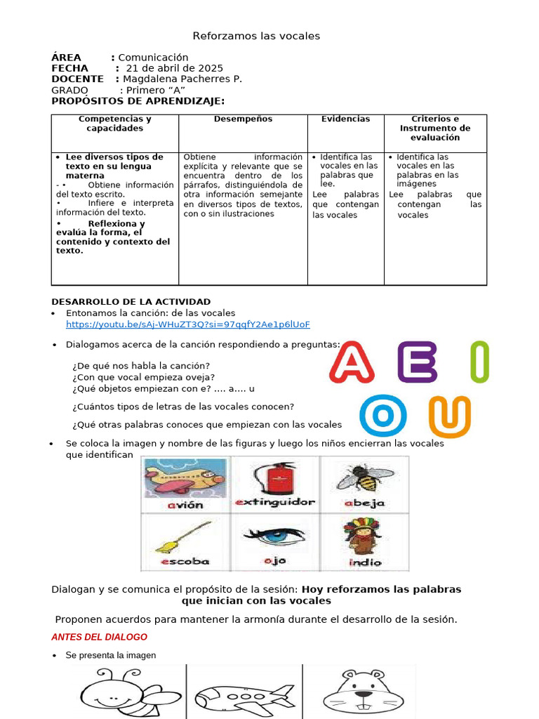 Reforzamos Las Vocales | PDF | Vocal | Cognición