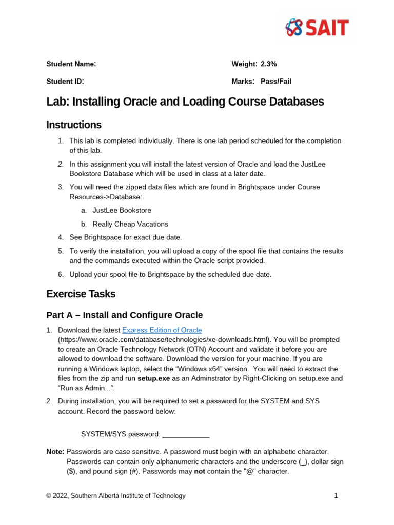 Oracle Installation and Database Setup Lab | PDF | Computer File ...
