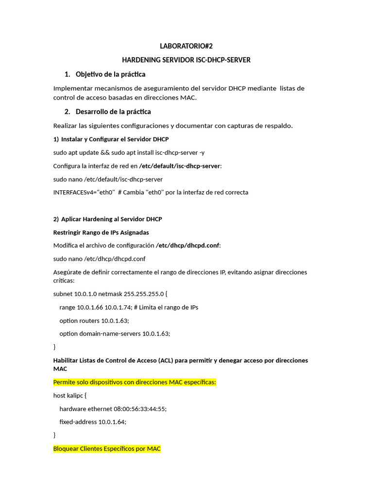 Laboratorio#2 Hardening Servidor Isc-Dhcp | PDF