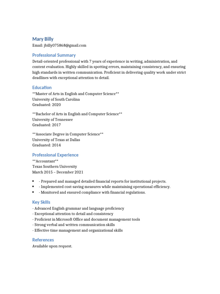Mary Billy Resume 5 | PDF