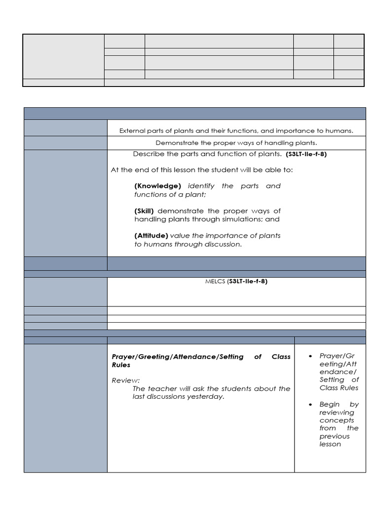 Final-LP-BALOCA-EED 3-Science | PDF | Plants | Teachers