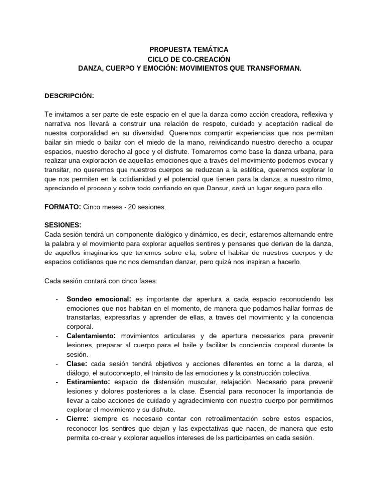 PROPUESTA DANSUR | PDF | Bailes | Las emociones