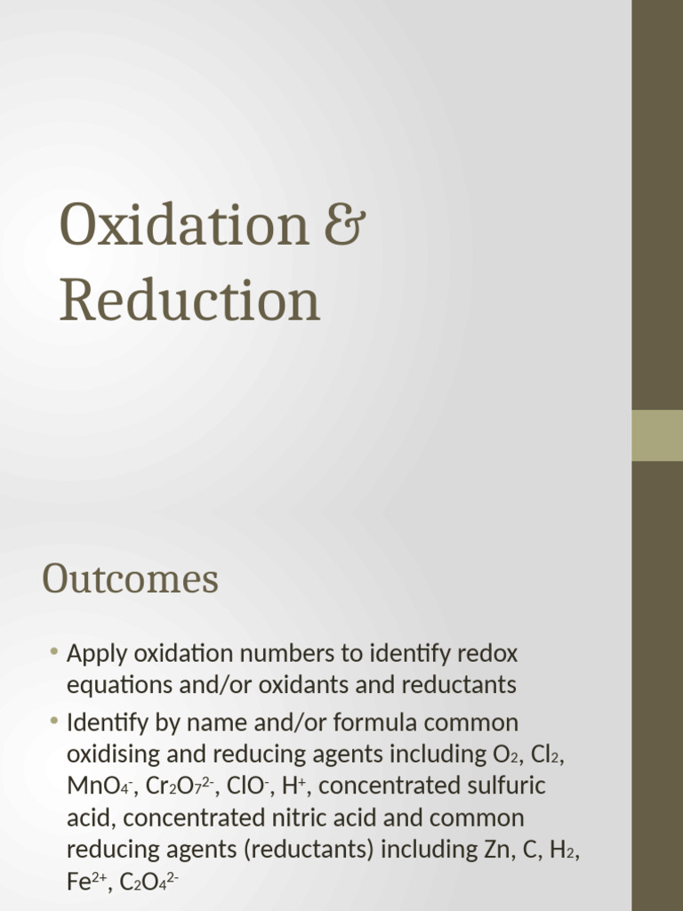 9 Oxidation & Reduction | PDF | Redox | Oxidizing Agent