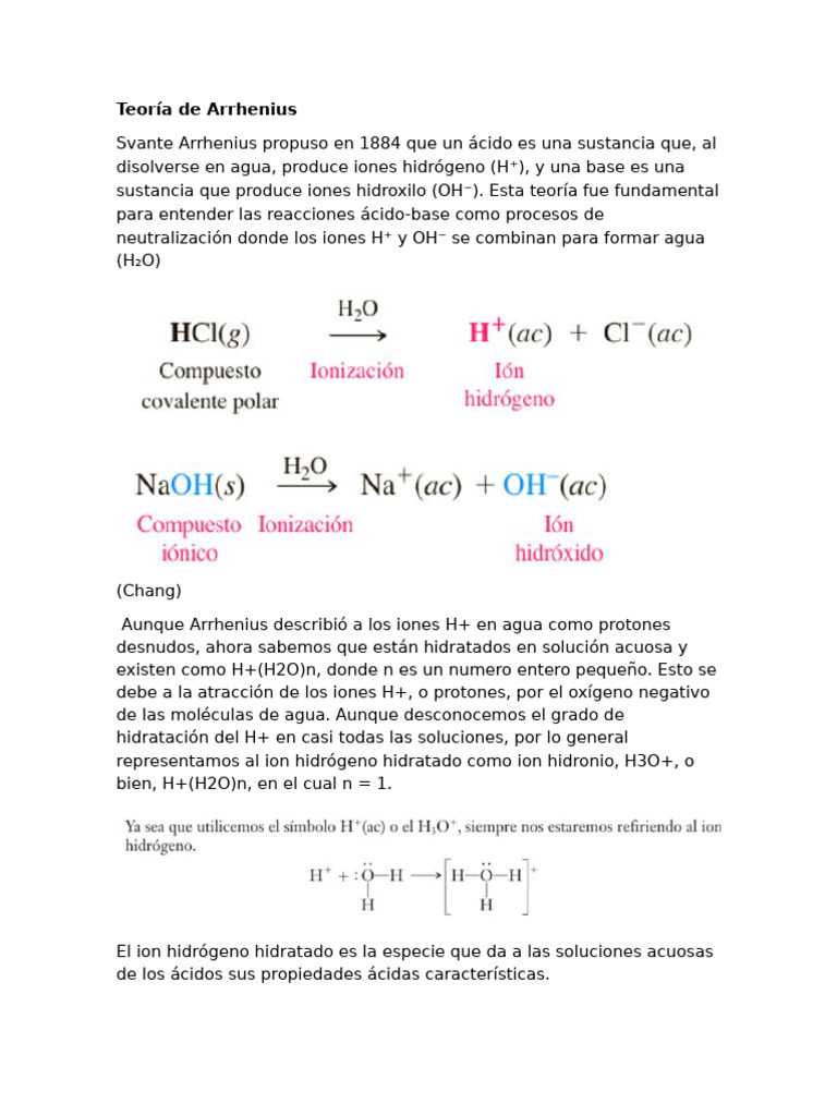 Teoría Ácido-Base de Arrhenius | PDF | Ácido | Compuestos químicos