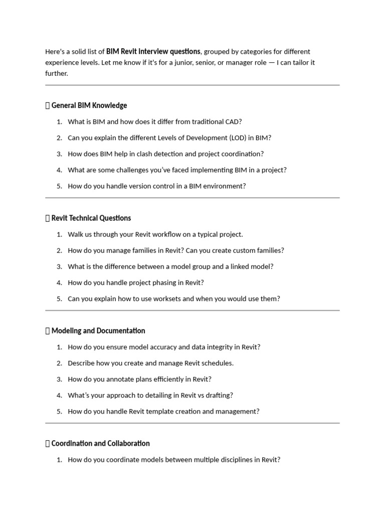 Bim or Revit Interview Questions | PDF | Autodesk Revit | Building ...