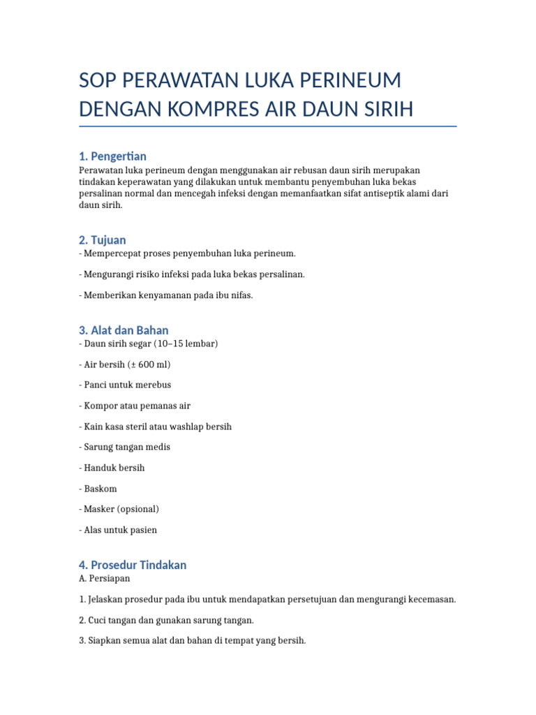 SOP Kompres Daun Sirih | PDF