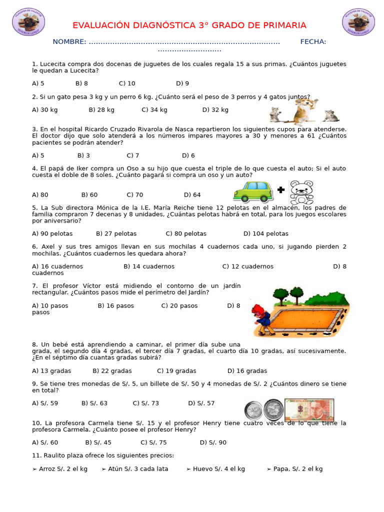 Evaluación Diagnóstica 3° Grado | PDF