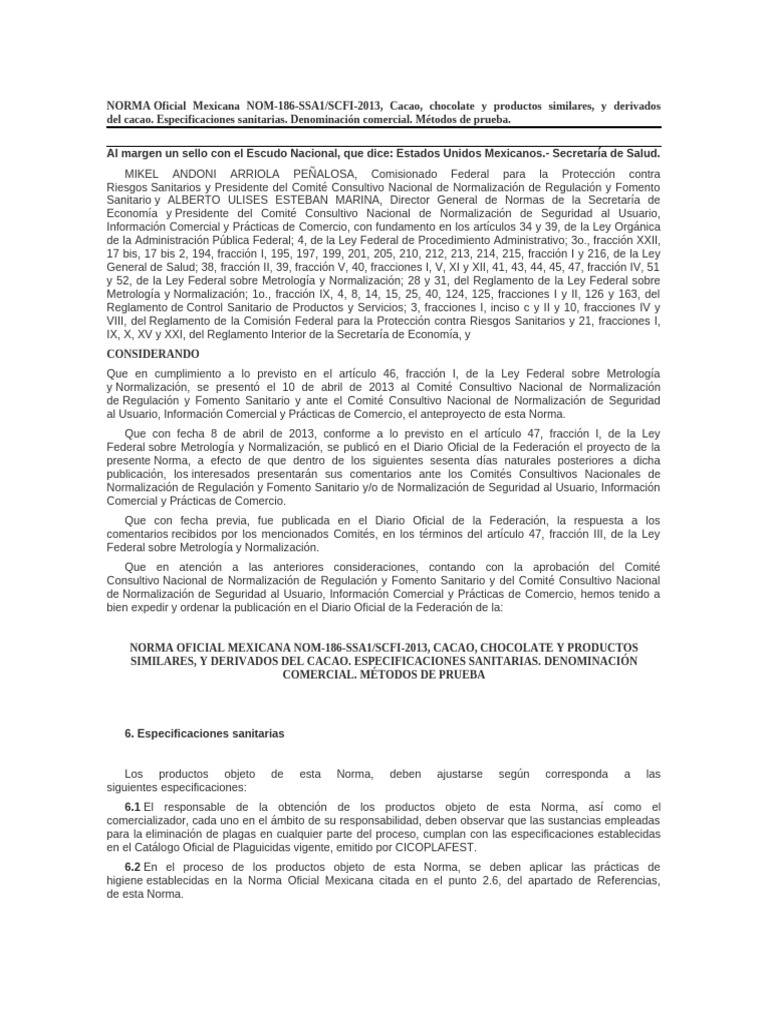 NOM-186-SSA1/SCFI-2013: Cacao y Chocolate | PDF | gordo