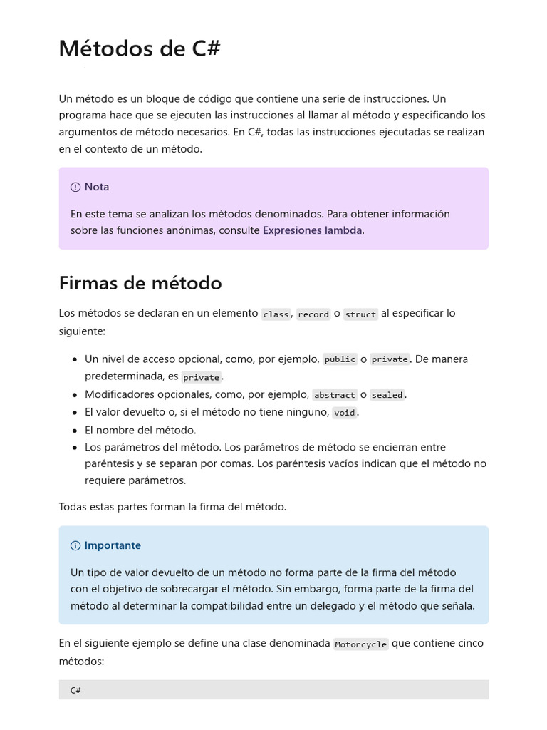 03 Metodos | PDF | C Sharp (lenguaje de programación) | Constructor (Programación Orientada a ...