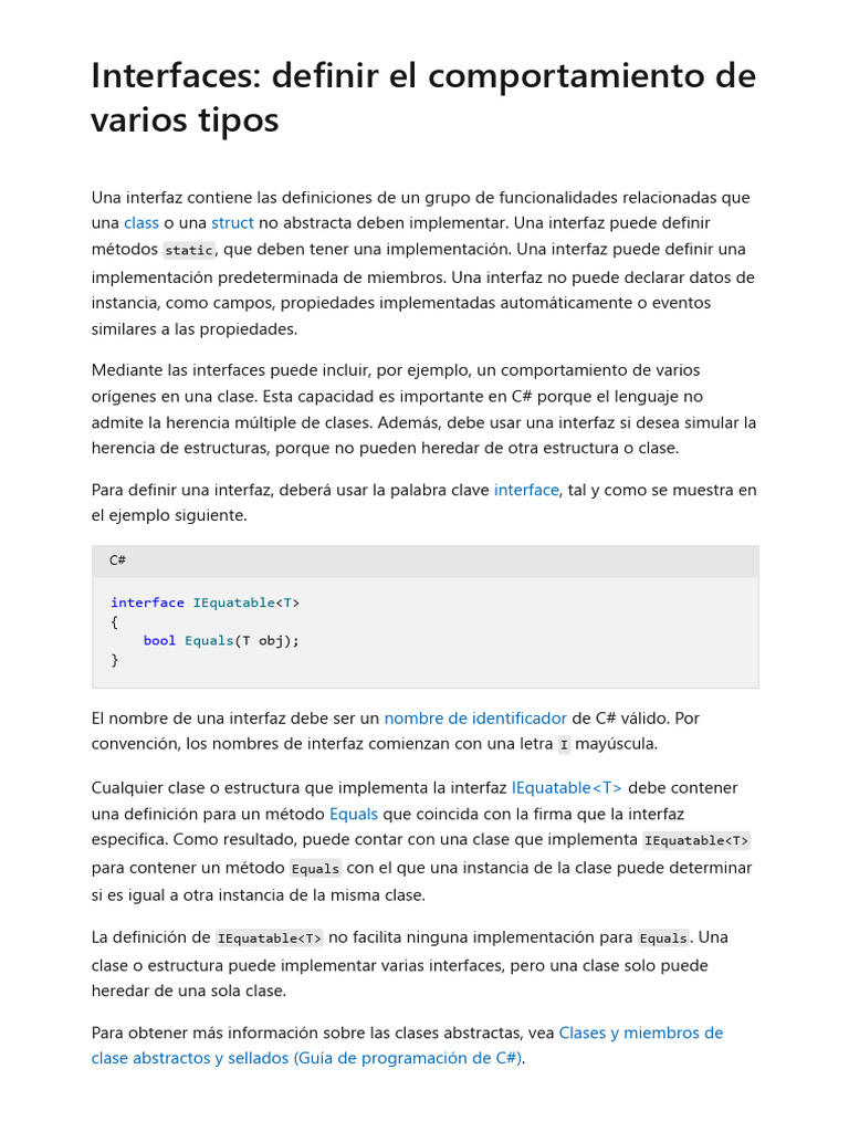 07 Interfaces | PDF | C Sharp (lenguaje de programación) | Herencia (Programación Orientada a ...