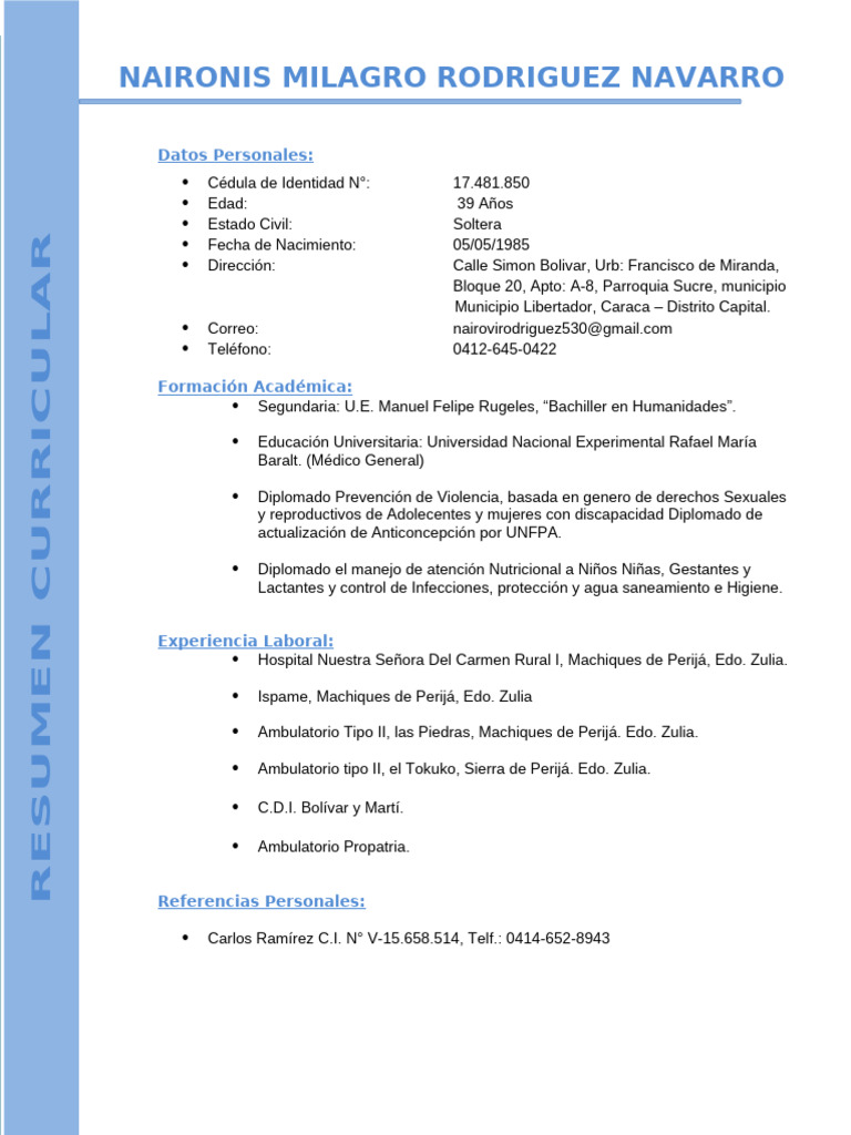 C V Nairovis Milagro Rodriguez Navarro | PDF