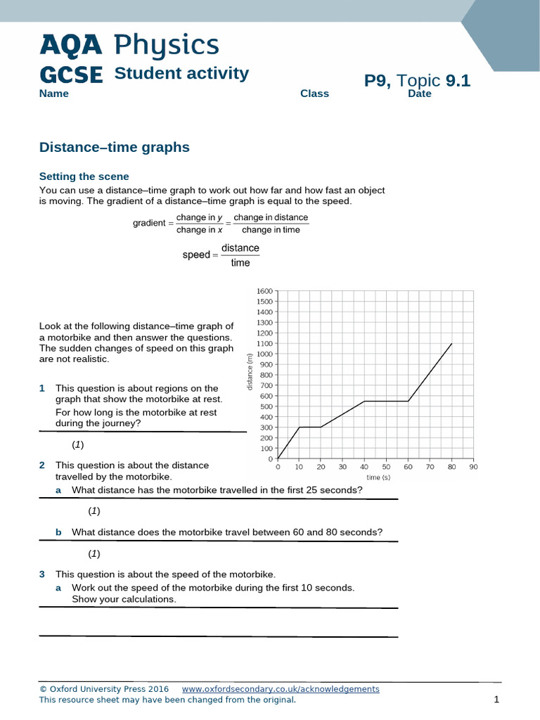 Distance Time Graphs Homework | PDF