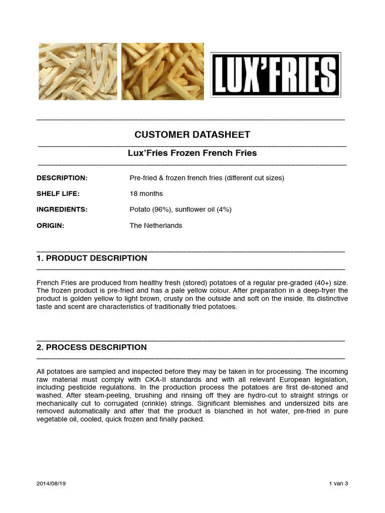 French Fries Professional Specification en | PDF | French Fries | Fat