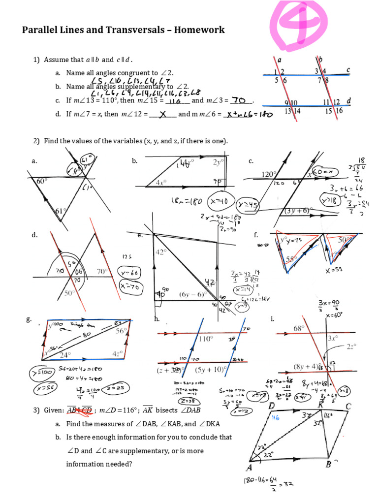 (H) 3.2 Parallel Lines Cut by Transversal Line (2) (1) | PDF ...