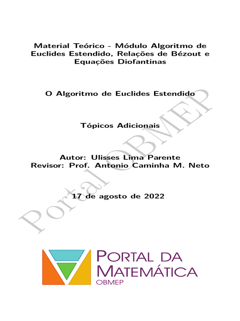 Algoritmo de Euclides | PDF | Matemática aplicada | Matemática