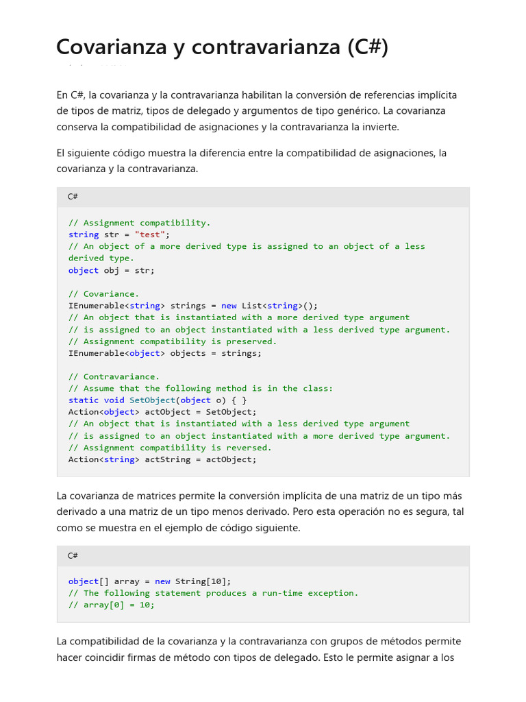 Covarianza | PDF | C Sharp (lenguaje de programación) | Ciencias de la Computación