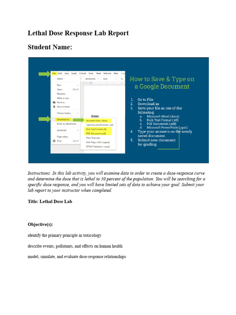 Lethal Dose Response Analysis Lab Report | PDF | Toxicity | Toxin