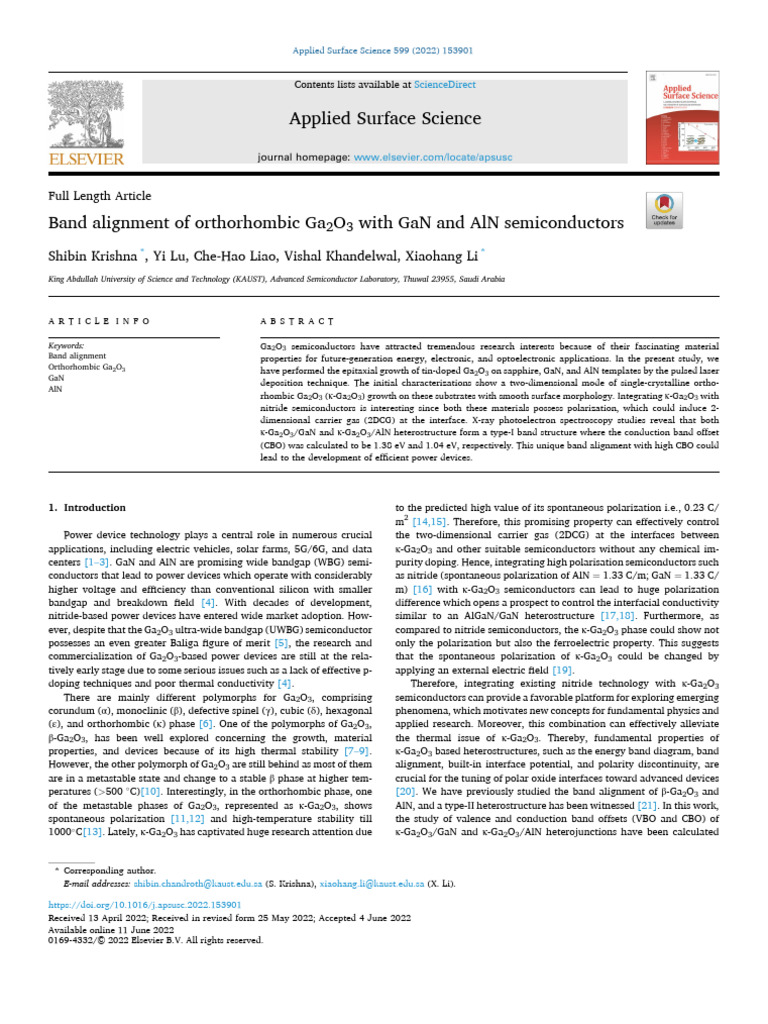 Band Alignment of Orthorhombic Ga2O3 With GaN and AlN Semiconductors ...