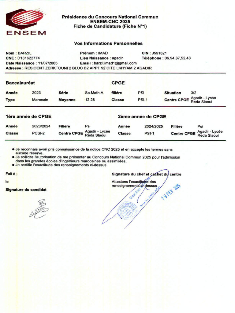 PSI 1 FICHE1 CNC2025 - 20 Février 2025 - 011 | PDF