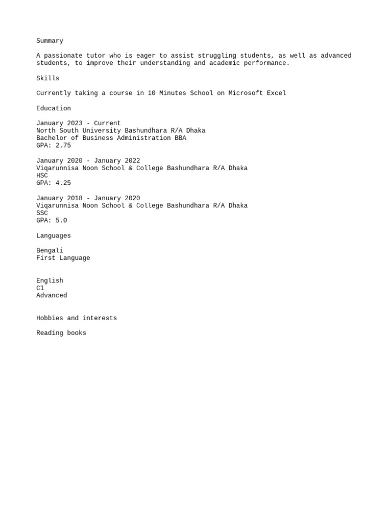 Mayesha Tasnim CV | PDF