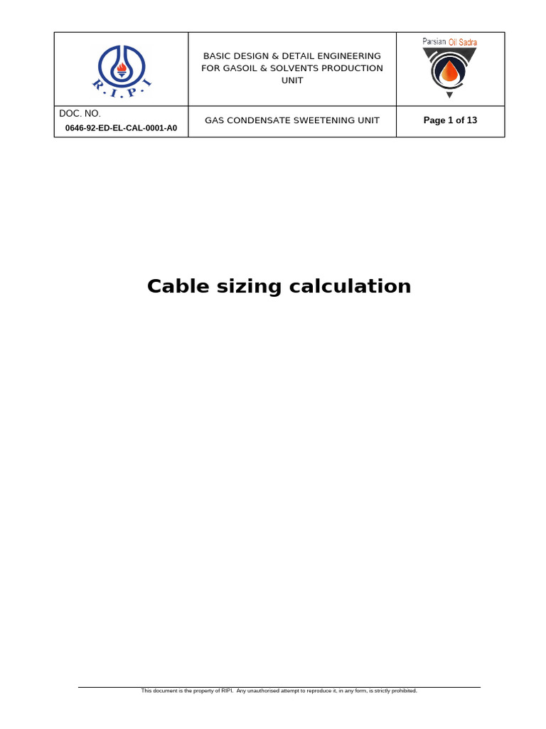 Commented Cable Sizing Calculation | PDF | Insulator (Electricity ...