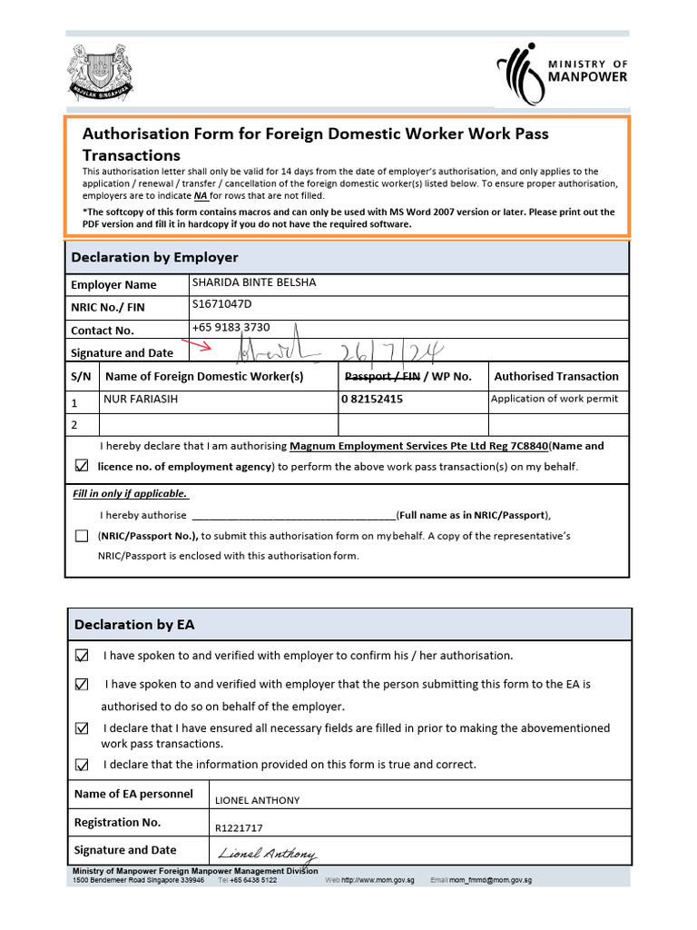 Authorisation Form - Sharida Binte Belsha - 240726 - 150731 | PDF