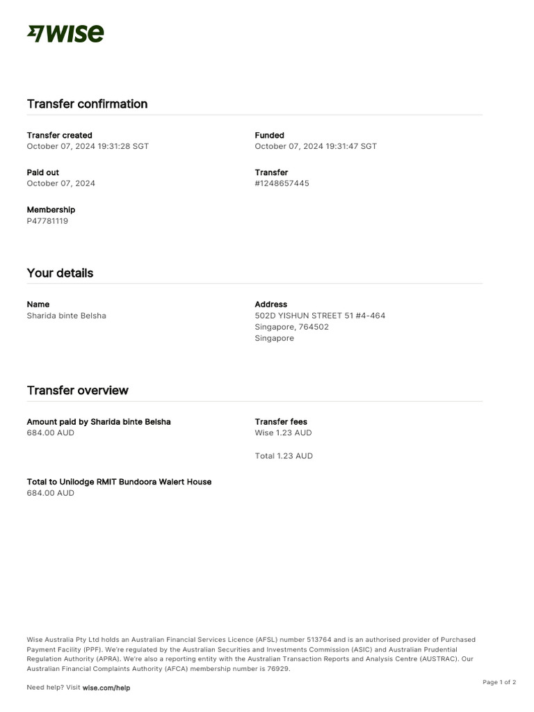Wise Transaction Invoice Transfer 1248657445 4051365622 en | PDF ...