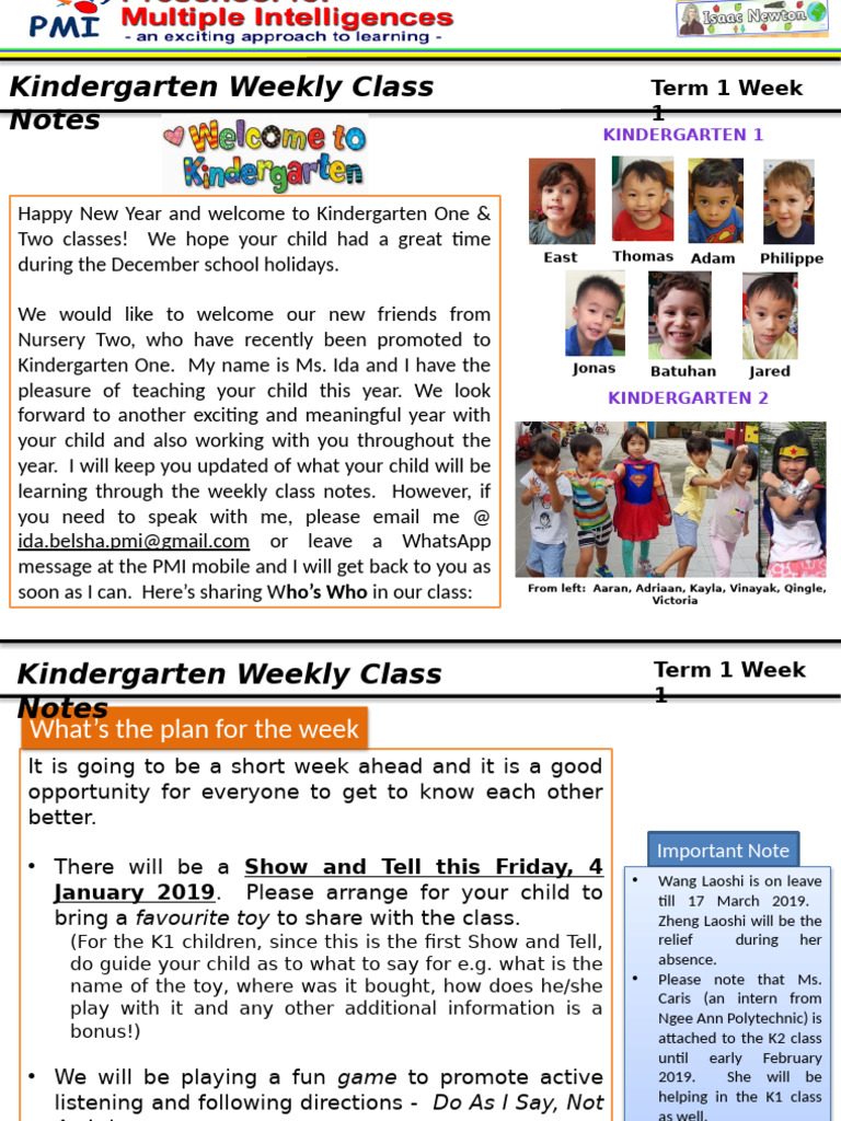 Kindergarten Classnotes Term 1 Week 1 | PDF | Human Development ...