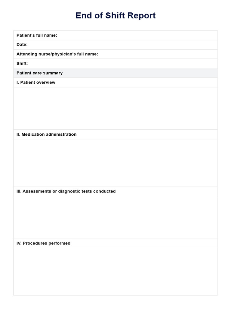 End of Shift Report Sample | PDF | Patient | Nursing