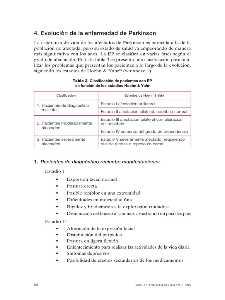 Estadios Hoehn & Yahr | PDF | Enfermedad de Parkinson | Medicina