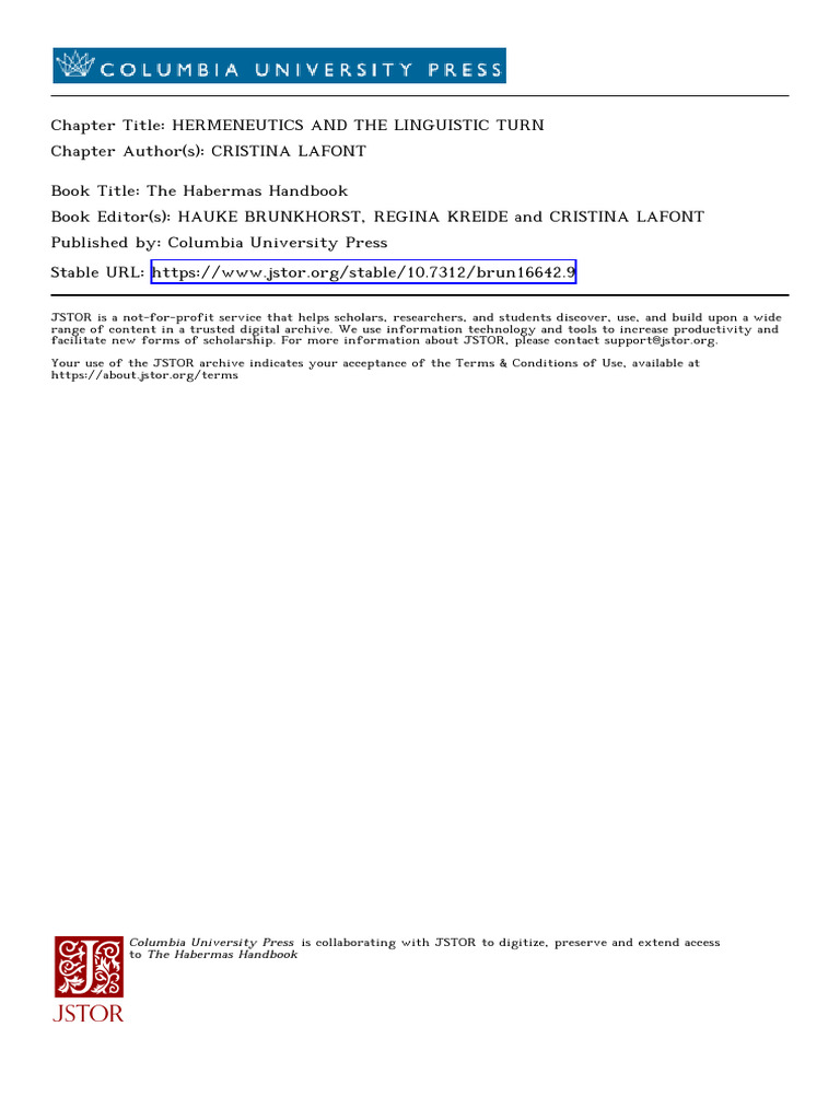Lafont Hermeneuticslinguisticturn 2018 | PDF | Hermeneutics | Jürgen Habermas