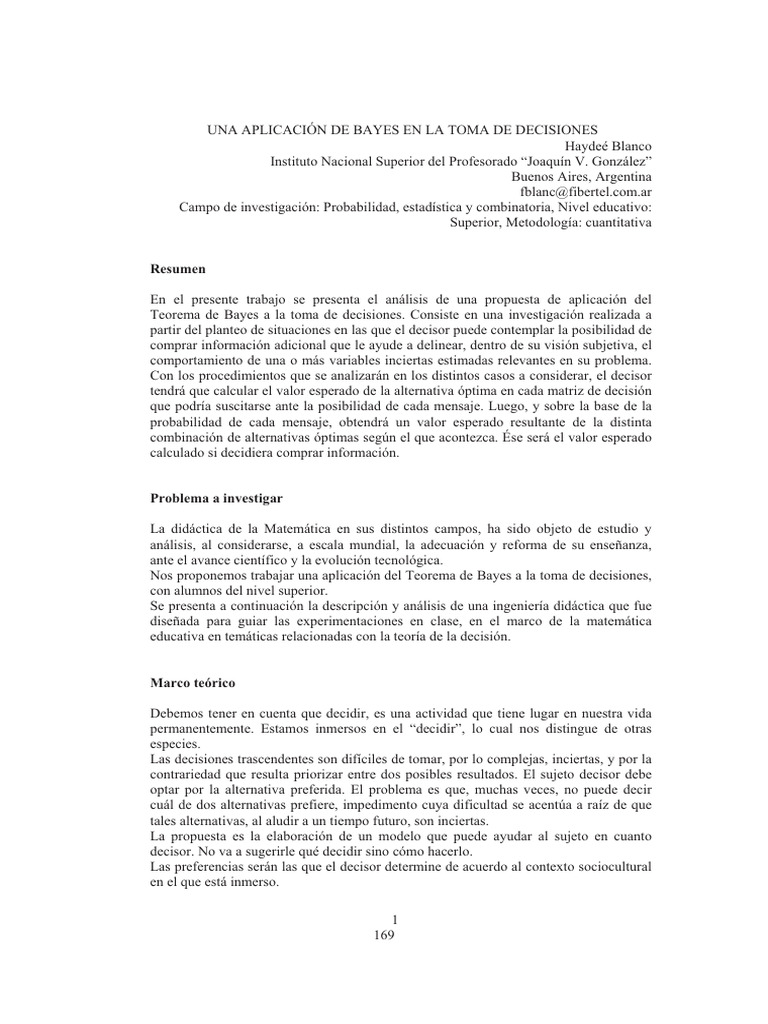 Blanco Unaaplicacion Alme 2006 | PDF | Inferencia bayesiana | Toma de ...