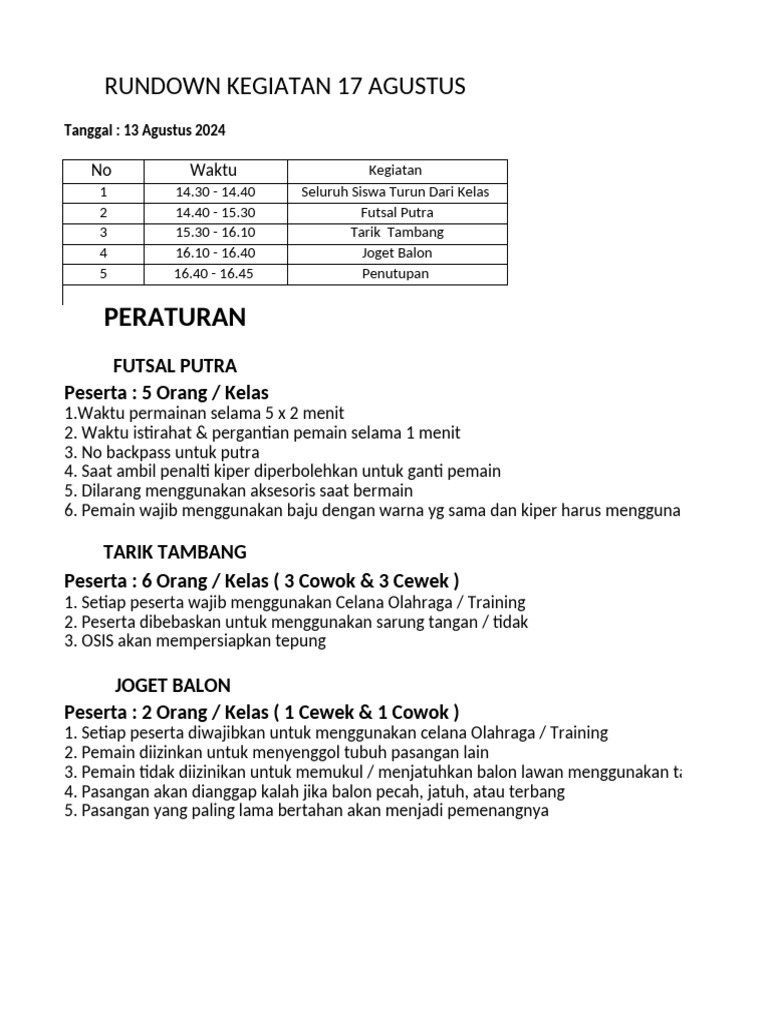 Rundown Kegiatan 17 Agustus | PDF